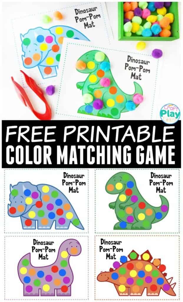 Dinosaur Color Matching Mats For Preschool Kids - Craft Play Learn