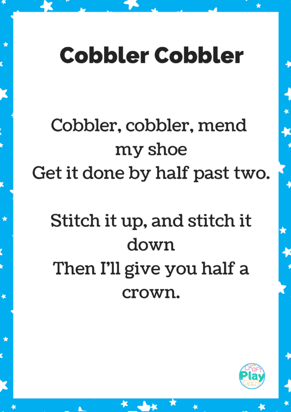 Cobbler Cobbler Nursery Rhyme Printable + Activity Ideas