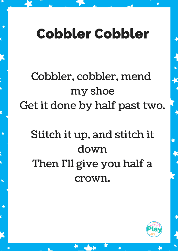 Cobbler Cobbler Nursery Rhyme Printable + Activity Ideas