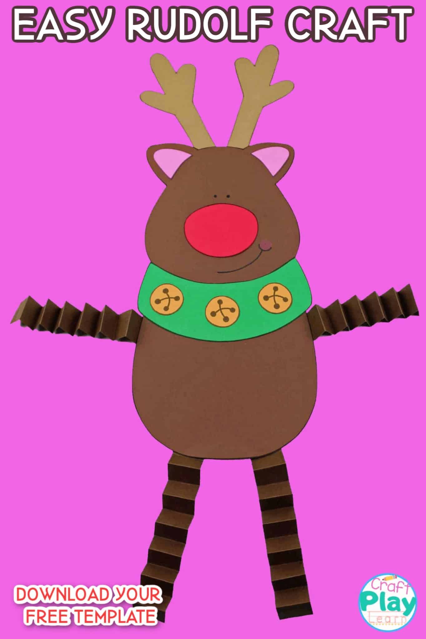 Easy Preschool Paper Rudolf Craft for Kids - Craft Play Learn