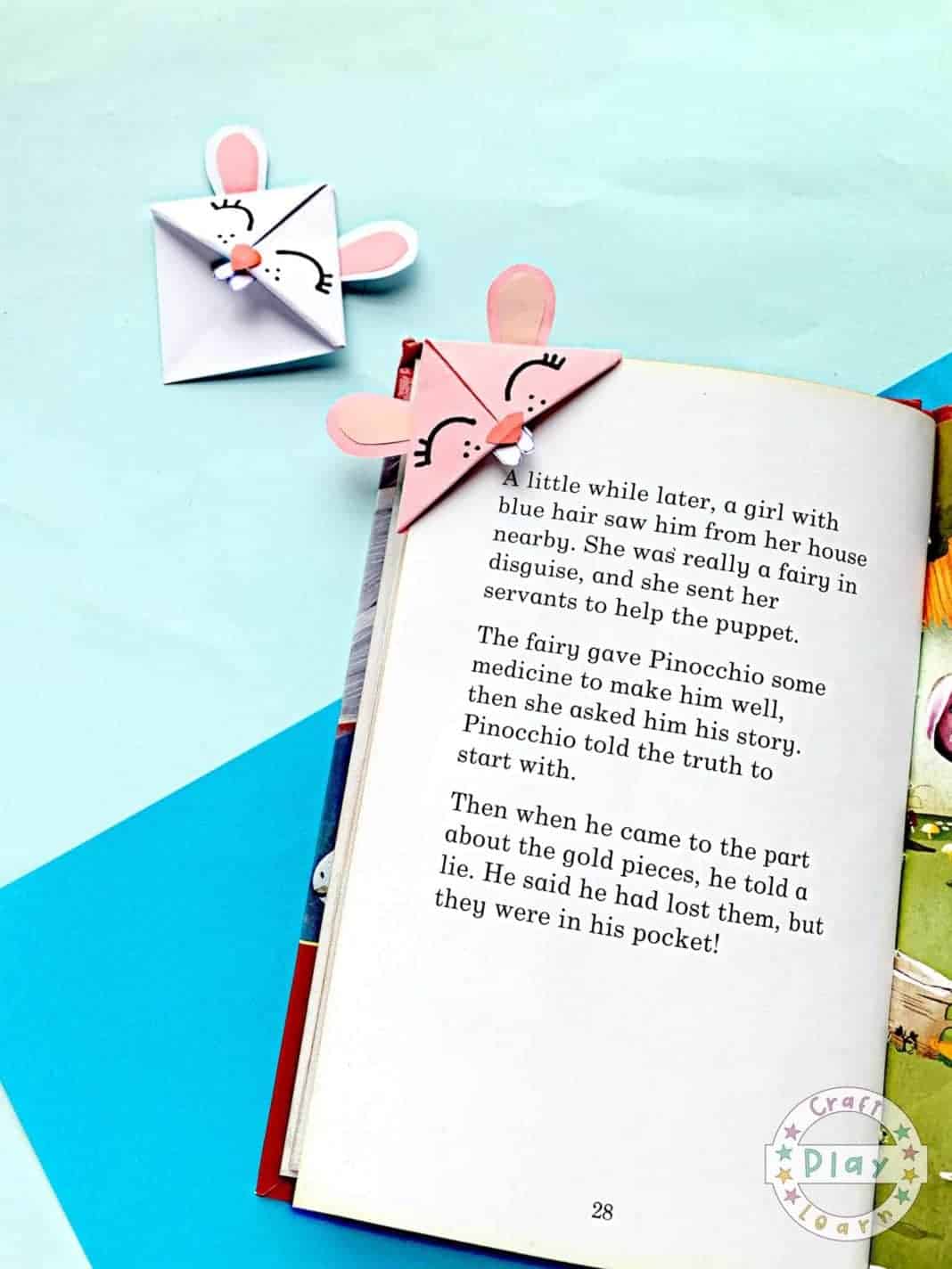 Bunny Themed Origami Corner Bookmark - Craft Play Learn