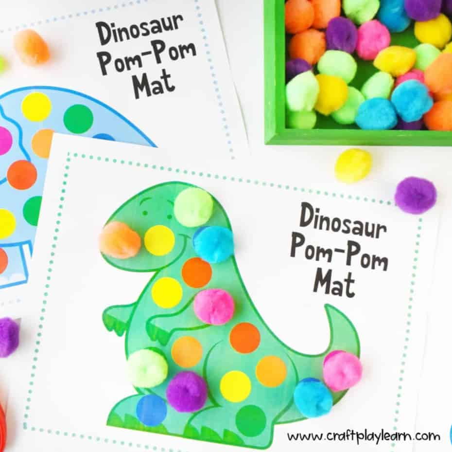 Dinosaur Color Matching Mats For Preschool Kids - Craft Play Learn