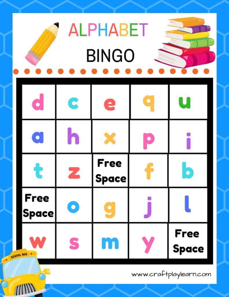 Alphabet Bingo Printable For Kids Craft Play Learn